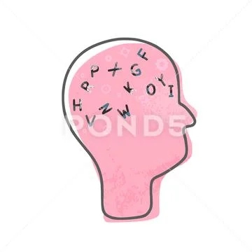 Human brain with alphabet symbols. Vector sign with stylized letters ...