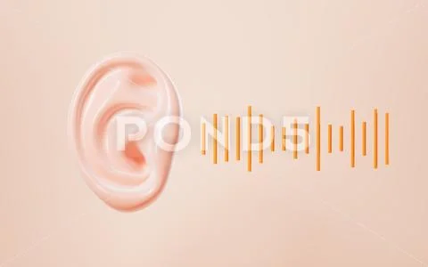 Human ear and sound wave, 3d rendering. Illustration #278572436