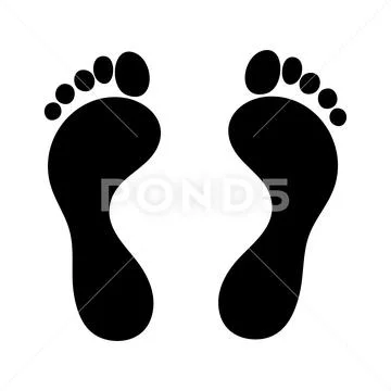 Human footprint black on white, foot and toes finger print, trace ...