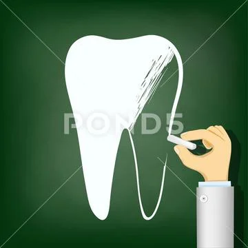 Human hand with chalk drawing a tooth. Stock vector illustration ~ Clip ...