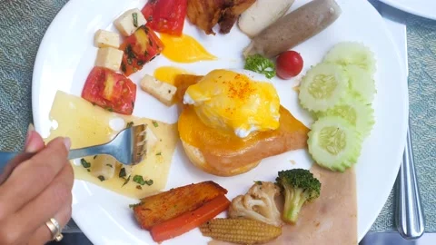Human hand with fork eat breakfast in re... | Stock Video | Pond5