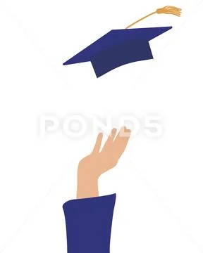 Human hand throwing graduation cap. Vector illustration.: Graphic ...