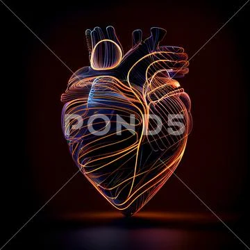 Human heart made of neon wires isolated on black background. ~ Clip Art ...