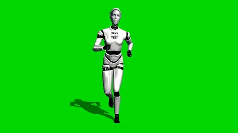 Human I-Robot run - seperated on green s... | Stock Video | Pond5