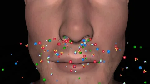 Human nose inhaling colorful particles .... | Stock Video | Pond5
