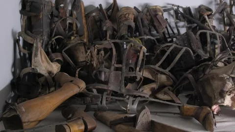 Human prosthetic limbs in Birkenau death... | Stock Video | Pond5