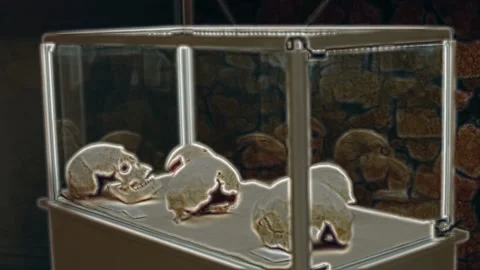 Human skull in a showcase. Ancient horro... | Stock Video | Pond5