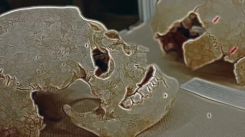 Human skull in a showcase. Ancient horro... | Stock Video | Pond5