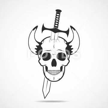 Human skull slain by a sword. Vector illustration: Royalty Free #73543314