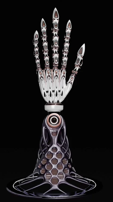 Humanoid robot hand appears. Humanoid ro... | Stock Video | Pond5