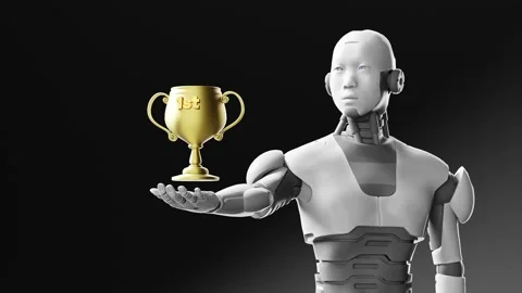 Humanoid robot hands 1st place trophy, 3... | Stock Video | Pond5