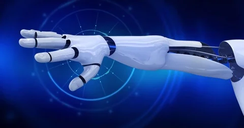 Humanoid robot showing his arm with digi... | Stock Video | Pond5