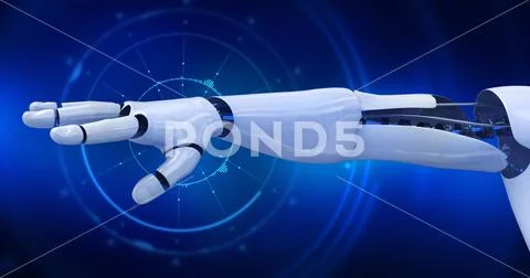 Humanoid robot showing his arm with digital background render ...