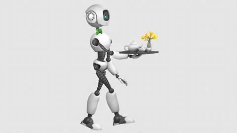 A humanoid robot waiter with a tray of f... | Stock Video | Pond5