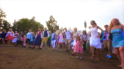 Hundreds of joyful people dance joyfully... | Stock Video | Pond5