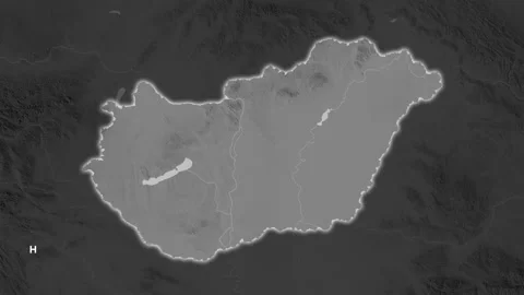 Hungary map - solid. Glow. Grayscale. La... | Stock Video | Pond5