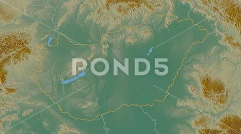 Hungary. Topographic relief map with surface waters: Graphic #133671905