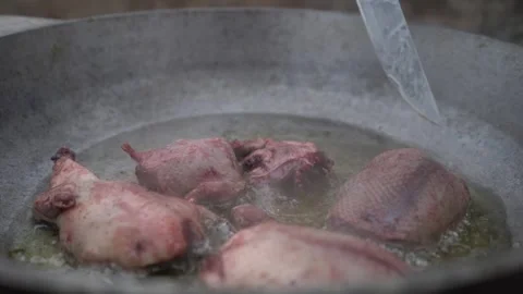 The Hunting man is cooking hunted duck -... | Stock Video | Pond5