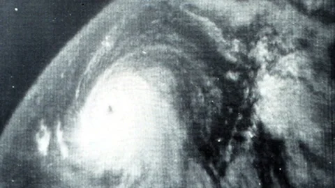 Hurricane Betsy in 1965 zoom in Gulf of ... | Stock Video | Pond5