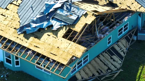 Hurricane Ian destroyed house roof in Fl... | Stock Video | Pond5