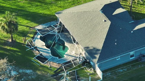 Hurricane Ian destroyed swimming pool la... | Stock Video | Pond5