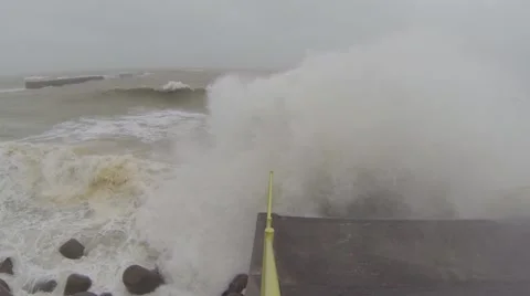 Hurricane Storm Surge Large Waves Crash ... | Stock Video | Pond5