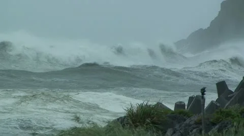 Hurricane Storm Surge Waves Crash Ashore | Stock Video | Pond5