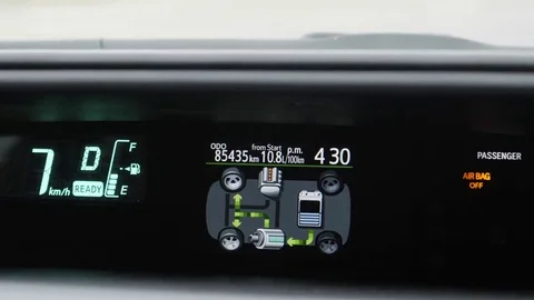 Hybrid Car System Screen Showing The Ene... | Stock Video | Pond5