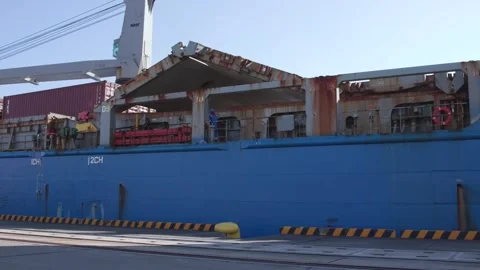 Hydraulic hatch covers opening on cargo ... | Stock Video | Pond5