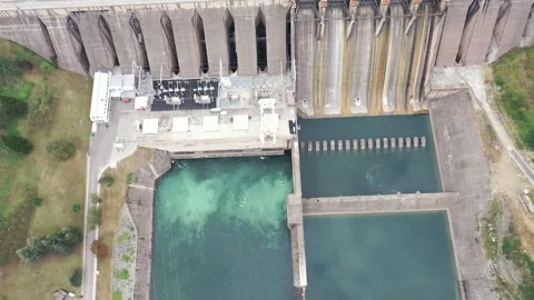 Hydroelectric power plant with blue and ... | Stock Video | Pond5