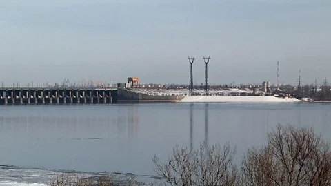 hydroelectric power station on the Volga... | Stock Video | Pond5