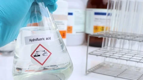 Hydrofluoric acid, Hazardous chemicals a... | Stock Video | Pond5