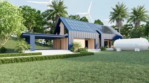Hydrogen energy house have solar panels ... | Stock Video | Pond5