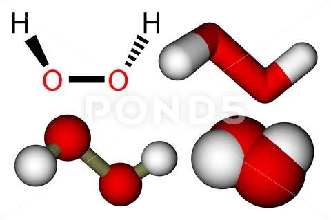 Hydrogen peroxide (H2O2) structural formula and 3D molecular models ...