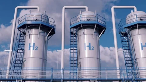 Hydrogen storage tanks (H2). Clean and e... | Stock Video | Pond5
