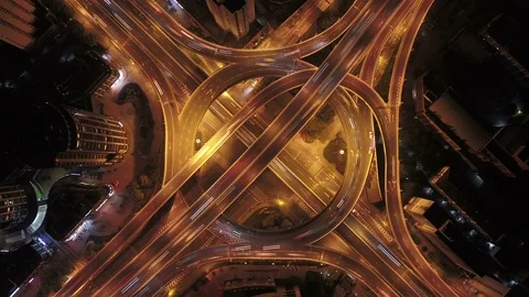 Hyper lapse of aerial view of highway ju... | Stock Video | Pond5