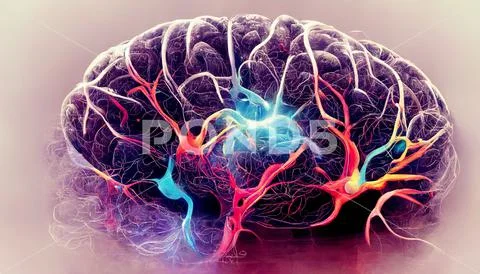 Hyper-realistic illustration a brains on a pink background: Royalty ...