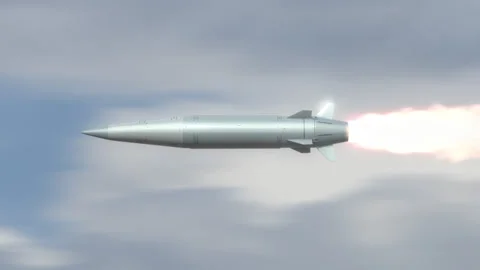 Hypersonic Missile flying in the clouds. | Stock Video | Pond5