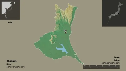 Ibaraki location. Japan. Relief map | Stock Video | Pond5