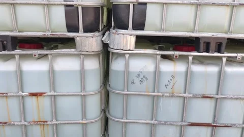 IBC Tank for caustic soda liquid. | Stock Video | Pond5