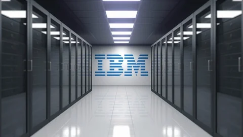 IBM logo on the wall of the server room.... | Stock Video | Pond5