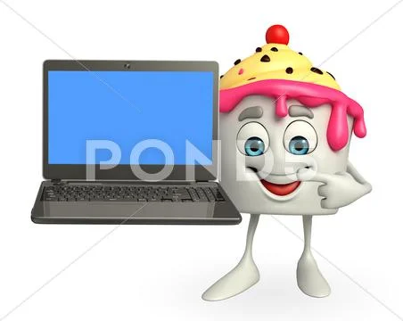 Ice cream character with laptop ~ Clip Art #42805579