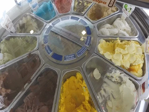 Ice cream wheel with many flavors spinni... | Stock Video | Pond5