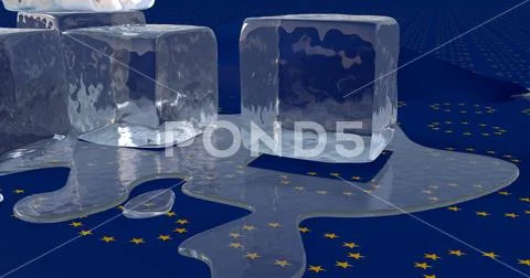 Ice cubes over an European flag: Graphic #103049021