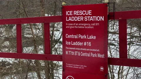 Ice Rescue Ladder Station sign at the Ce... | Stock Video | Pond5
