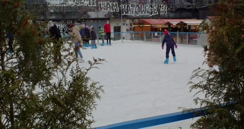 Ice rink at the Christmas market in Kato... | Stock Video | Pond5