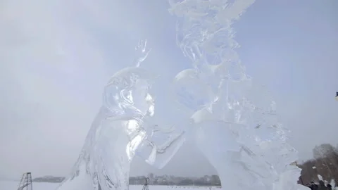 Ice sculpture of children playing with a... | Stock Video | Pond5