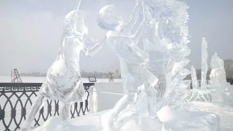 Ice sculpture of children playing with a... | Stock Video | Pond5