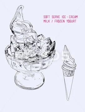 Icecream, Soft serve Line art. Hand drawn sketch.: Graphic #82646369