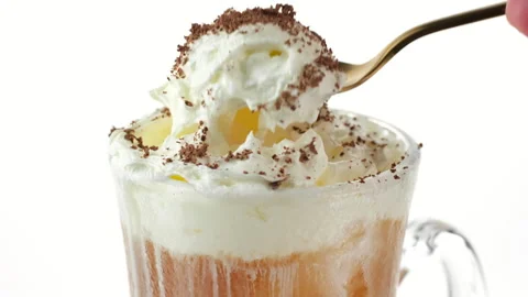 Iced coffee with whipped cream froth | Stock Video | Pond5